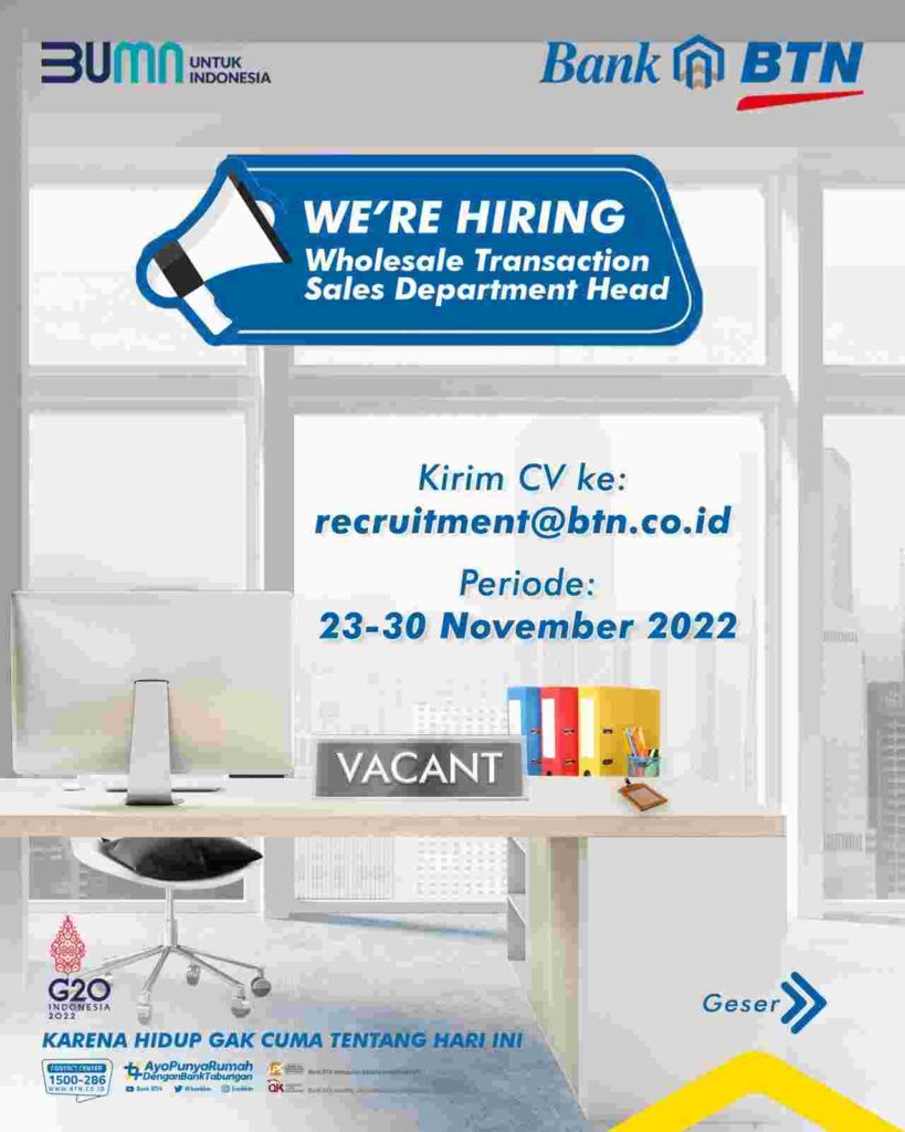 Lowongan Kerja BANK BTN November 2022 - LOKER SUBANG ID