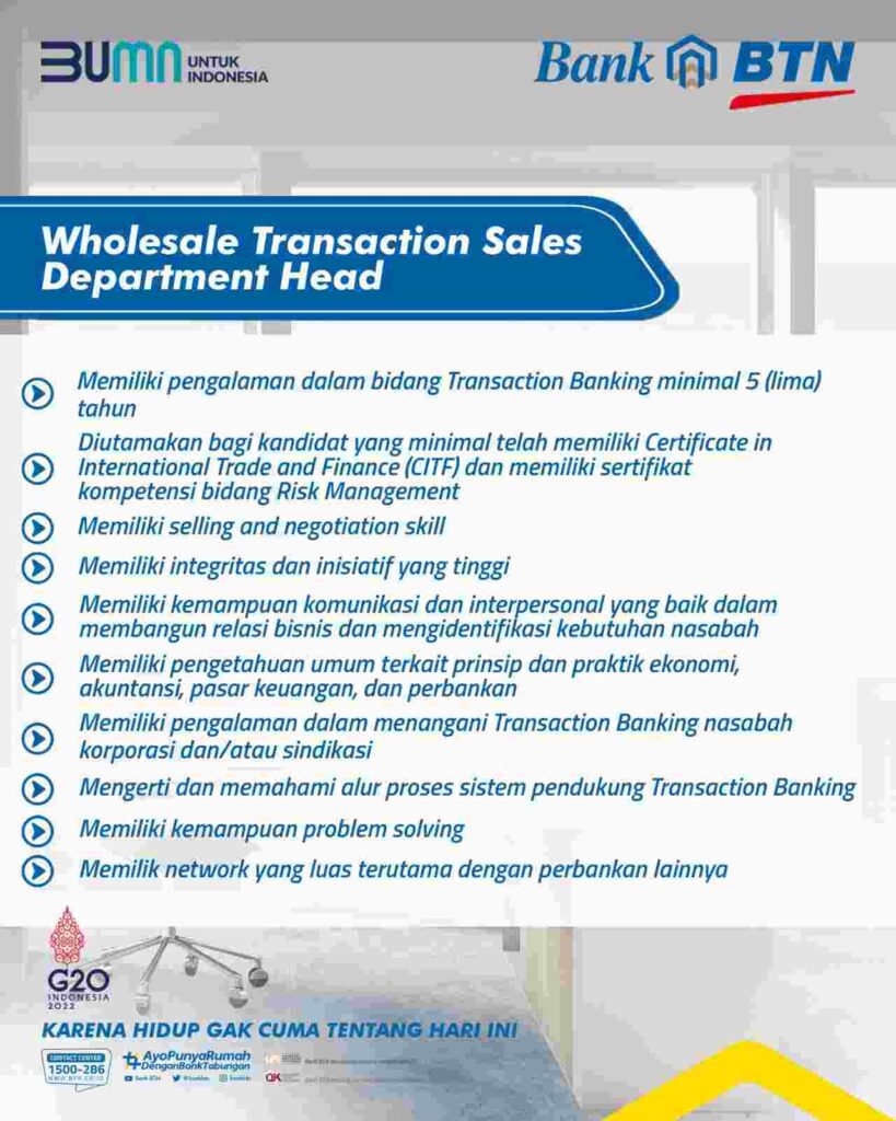 Lowongan Kerja BANK BTN November 2022 - LOKER SUBANG ID