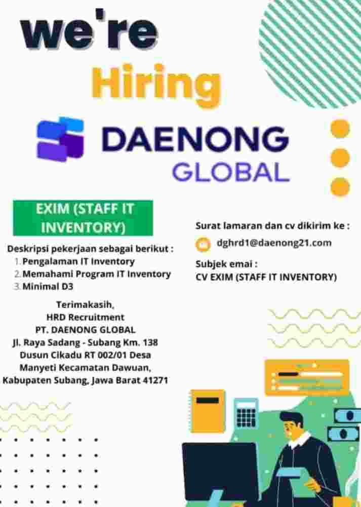 Lowongan Kerja PT Daenong Global Desember 2022 - LOKER SUBANG ID