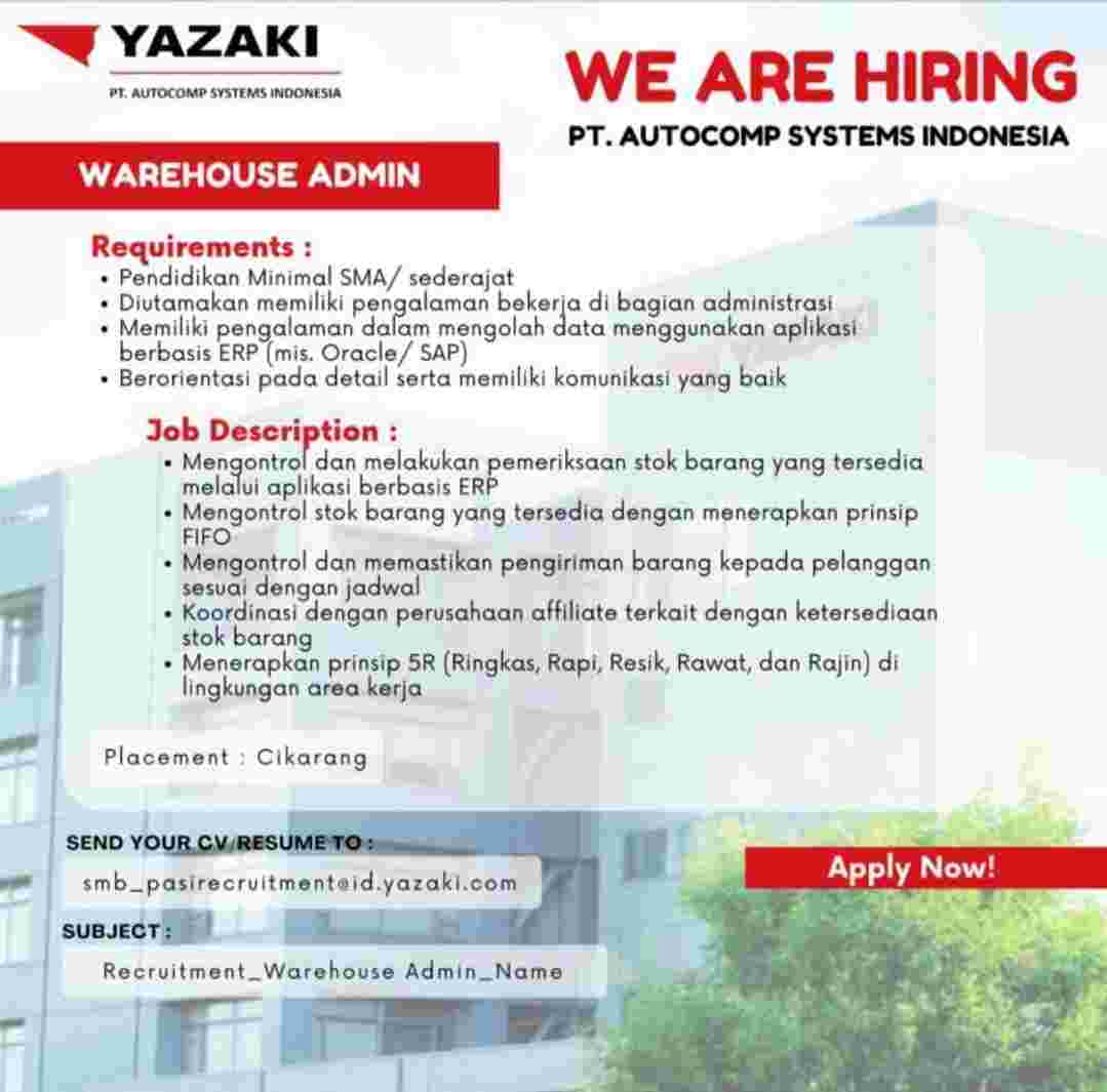 Lowongan Kerja PT AUTOCOMP SYSTEMS INDONESIA Desember 2022 - LOKER ...