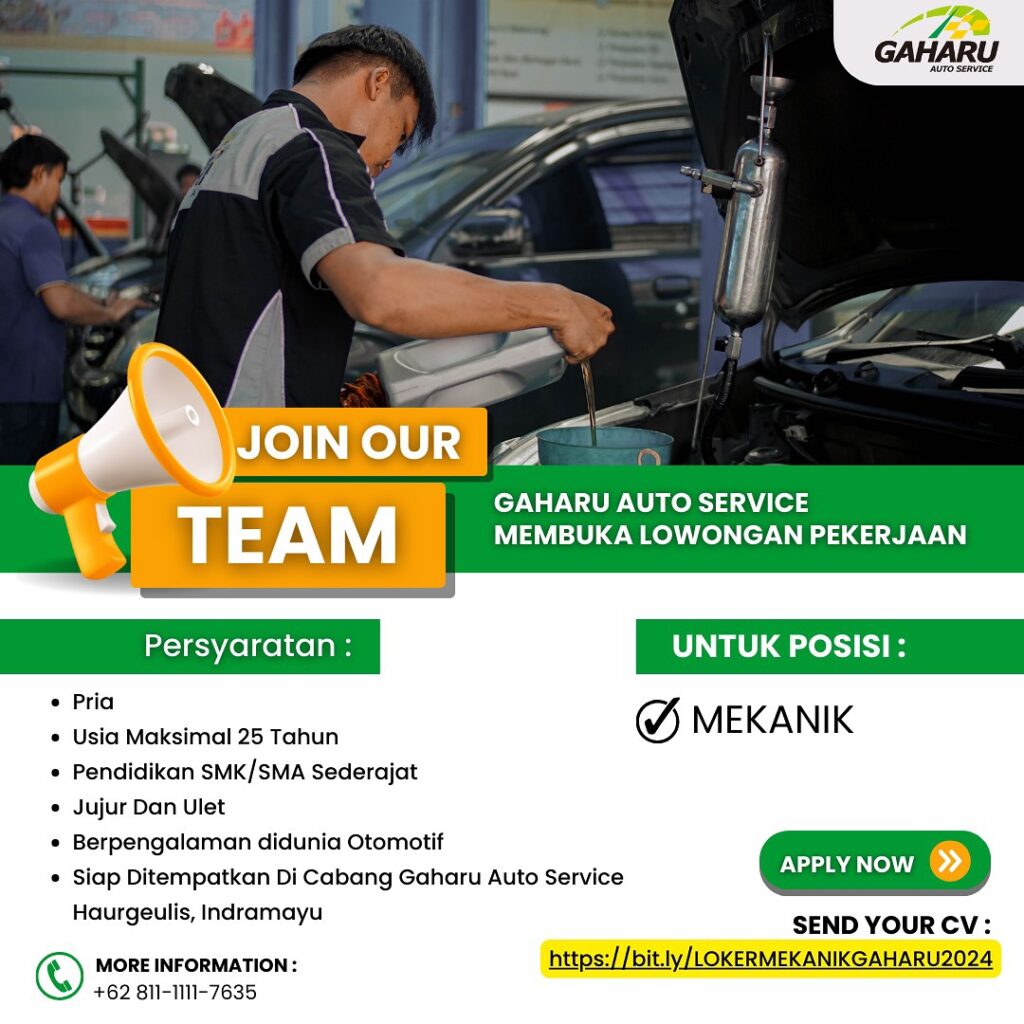 Lowongan Kerja Indramayu Gaharu Auto Service Haurgeulis Oktober 2024 Terbaru - LOKER SUBANG ID