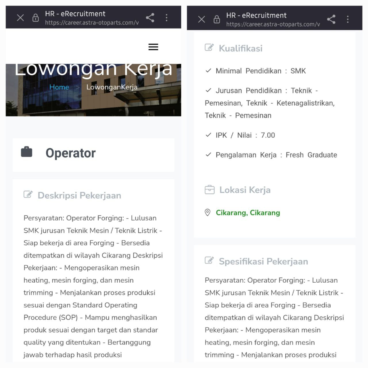 Lowongan Kerja Cikarang PT Menara Terus Makmur (Astra Otoparts) Agustus 2024 Terbaru - LOKER ...