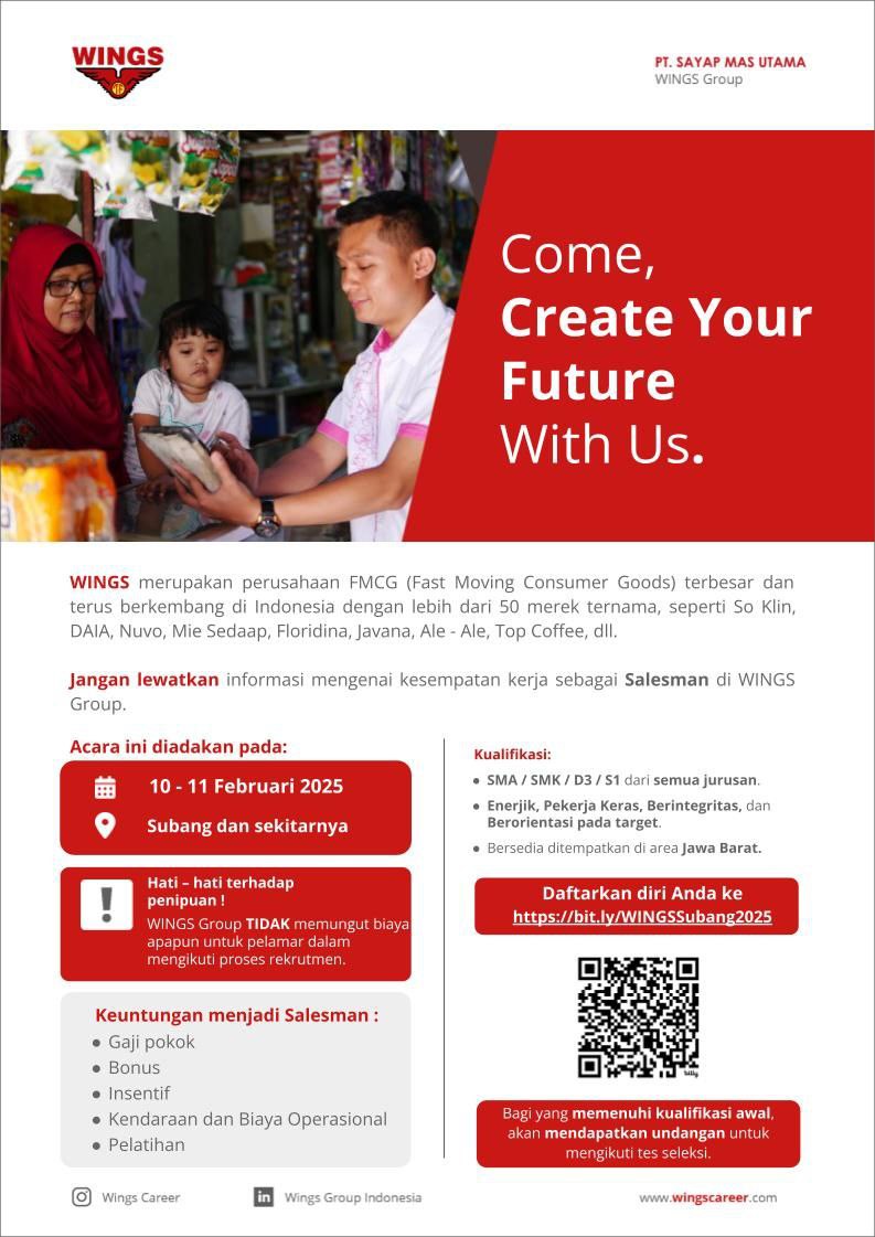 Lowongan Kerja Subang Wings Group Subang Januari 2025 Terbaru - LOKER SUBANG ID