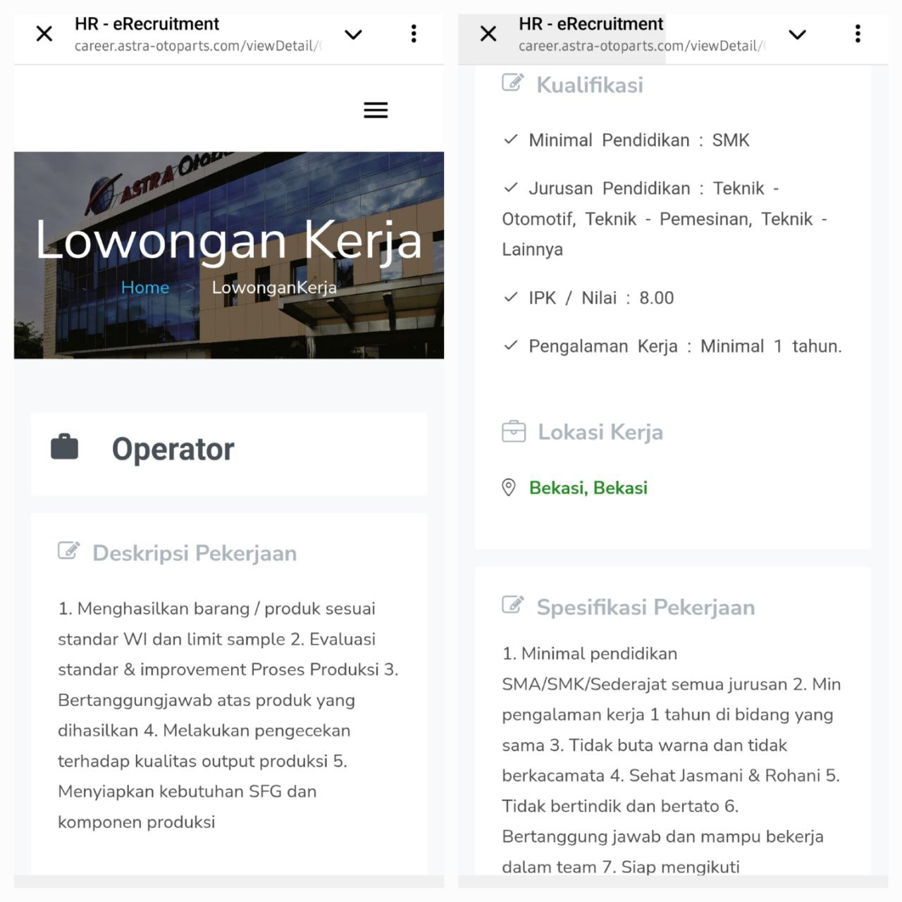 Lowongan Kerja Cikarang PT Astra Otoparts Desember 2025 Terbaru - LOKER ...