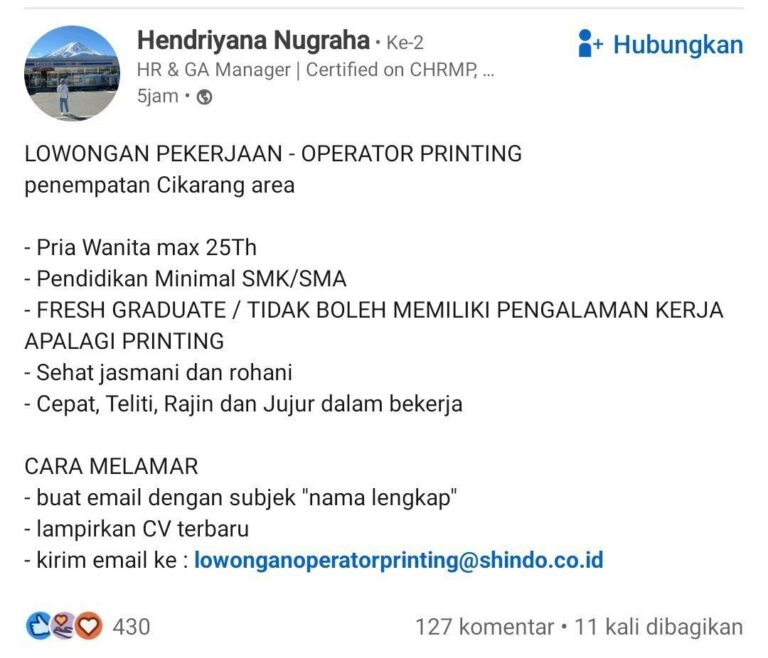 Lowongan Kerja Cikarang PT Shindo Tiara Tunggal Juni 2025 Terbaru ...