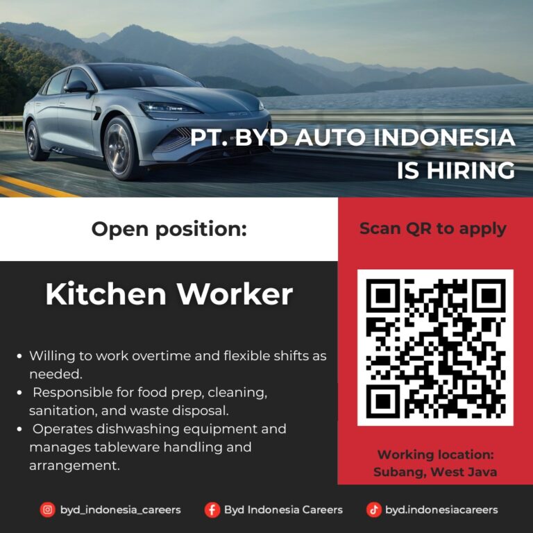 Lowongan Kerja Subang PT BYD Auto Indonesia Desember 2025 Terbaru ...