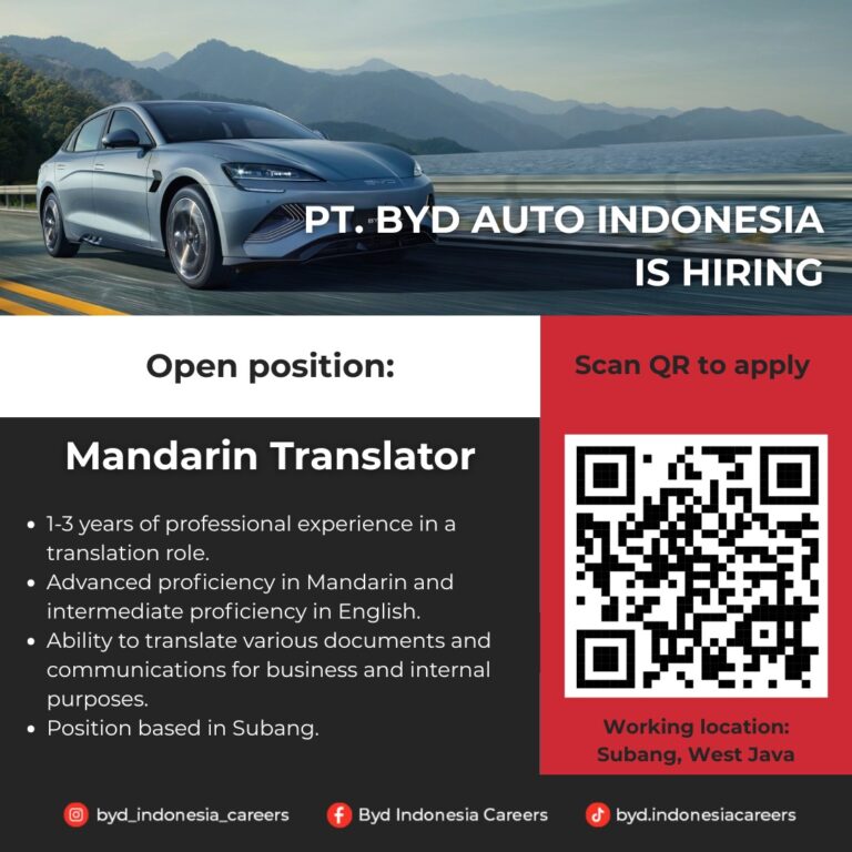 Lowongan Kerja Subang PT BYD Auto Indonesia Desember 2025 Terbaru ...