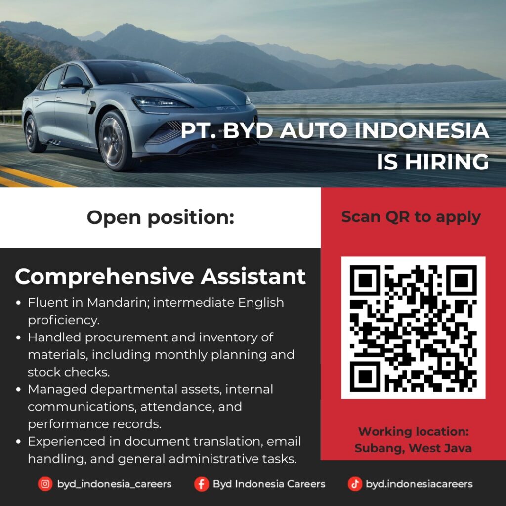Lowongan Kerja Subang PT BYD Auto Indonesia Desember 2025 Terbaru ...