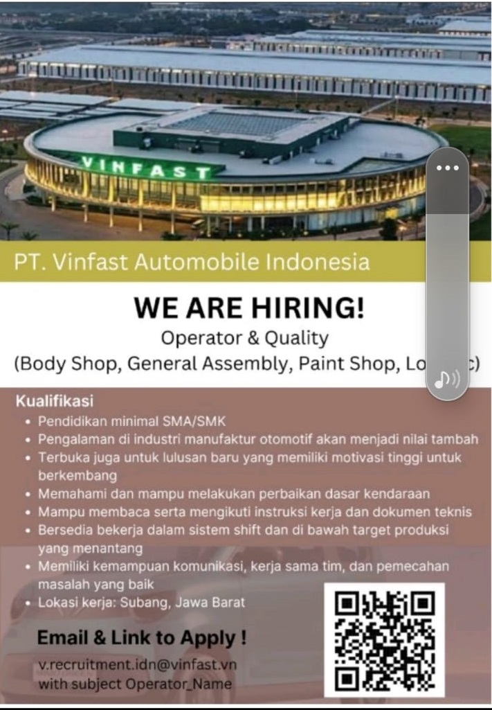 Lowongan Kerja Subang PT Vinfast Automobile Indonesia Mei 2026 Terbaru ...